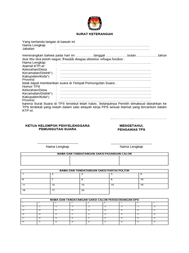 Surat Keterangan - Lampiran Surat 272 Ketua KPU | PDF