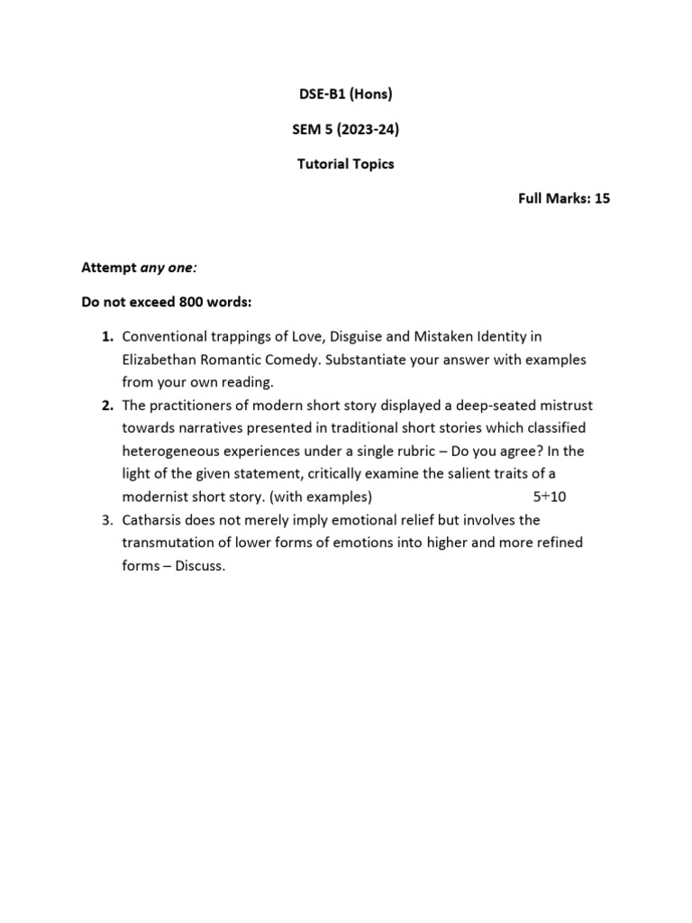 Tutorial Dec Sem 5 Dse B1 Hons. | PDF