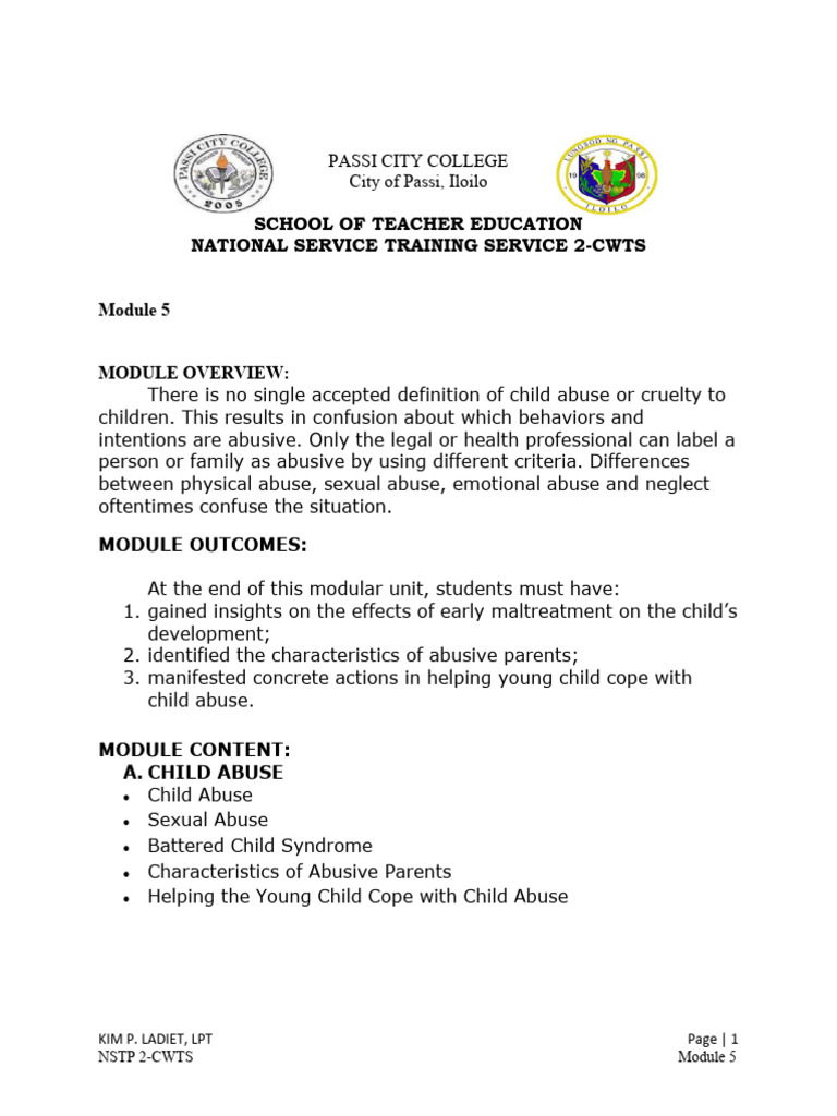 Module 5 CWTS-2 | PDF | Child Abuse | Child Neglect