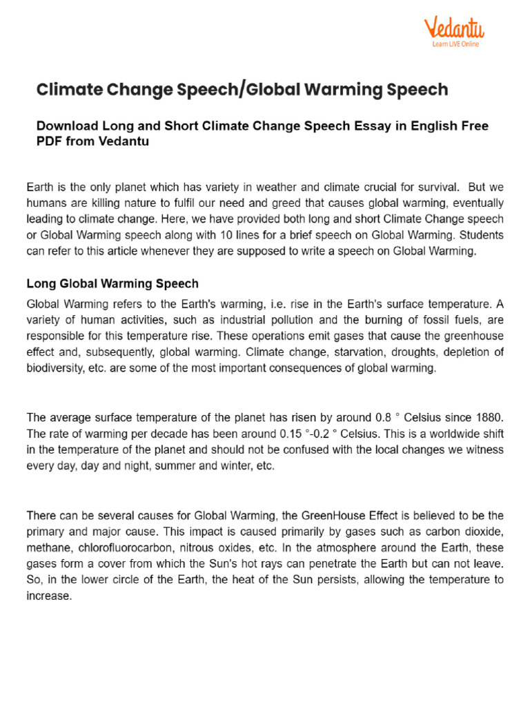 Climate Change Speech Global Warming Speech Pdf
