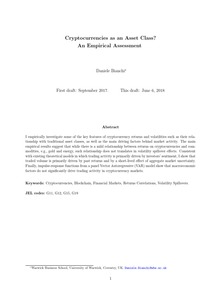 Cryptocurrencies As An Asset Class - SSRN-id3077685 | PDF ...