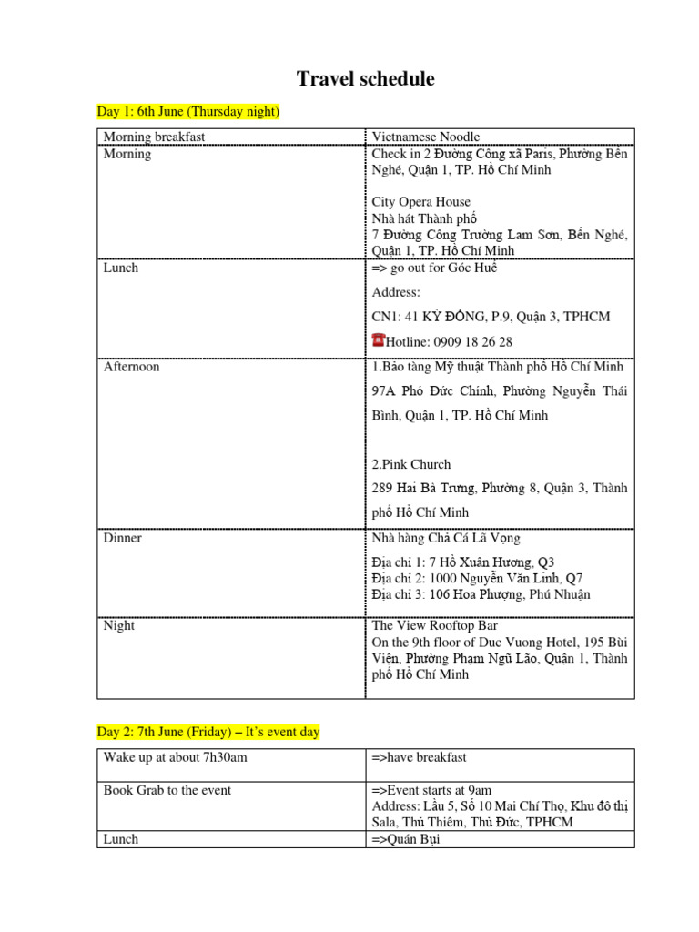 Travel Schedule | PDF