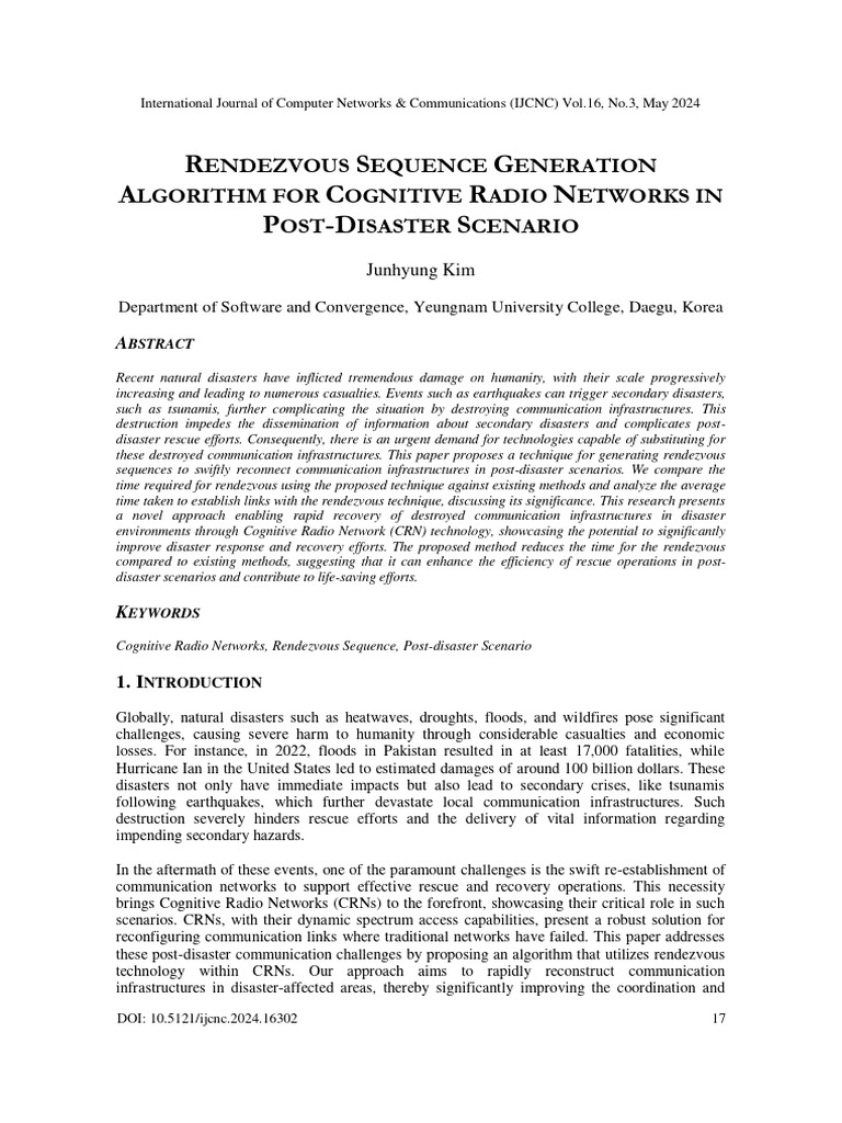 Rendezvous Sequence Generation Algorithm For Cognitive Radio Networks in Post-Disaster Scenario ...