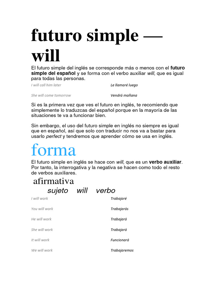 Futuro Simple | PDF | Verbo | Asunto (gramática)