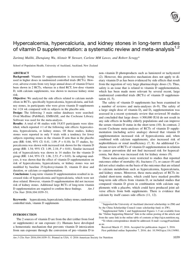 2016 Hypercalcemia, Hypercalciuria, and Kidney Stones in Long-Term ...