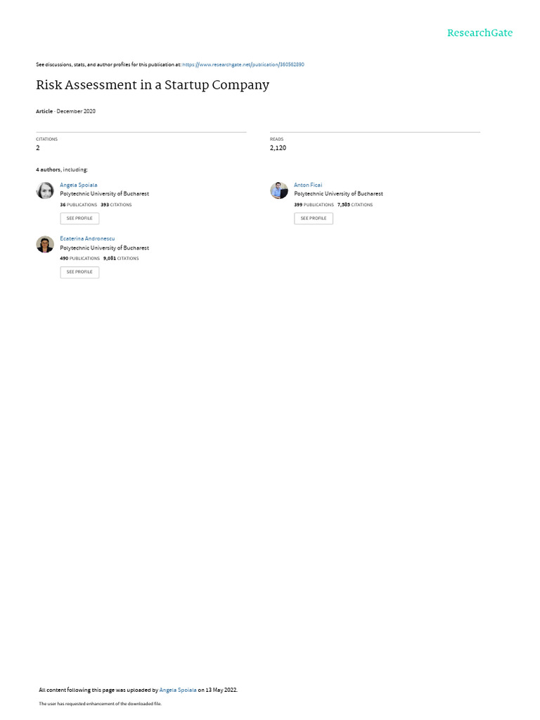 Risk Assessment in A Startup Company: December 2020 | PDF | Risk | Risk ...