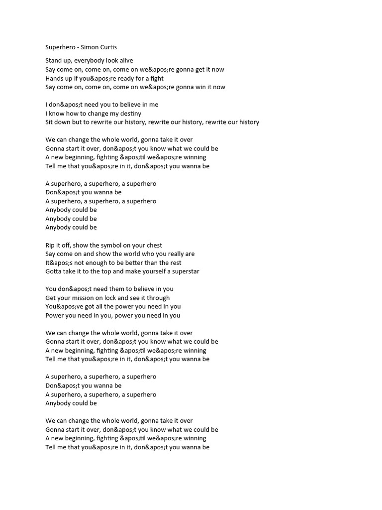 Simon Curtis - Superhero | PDF