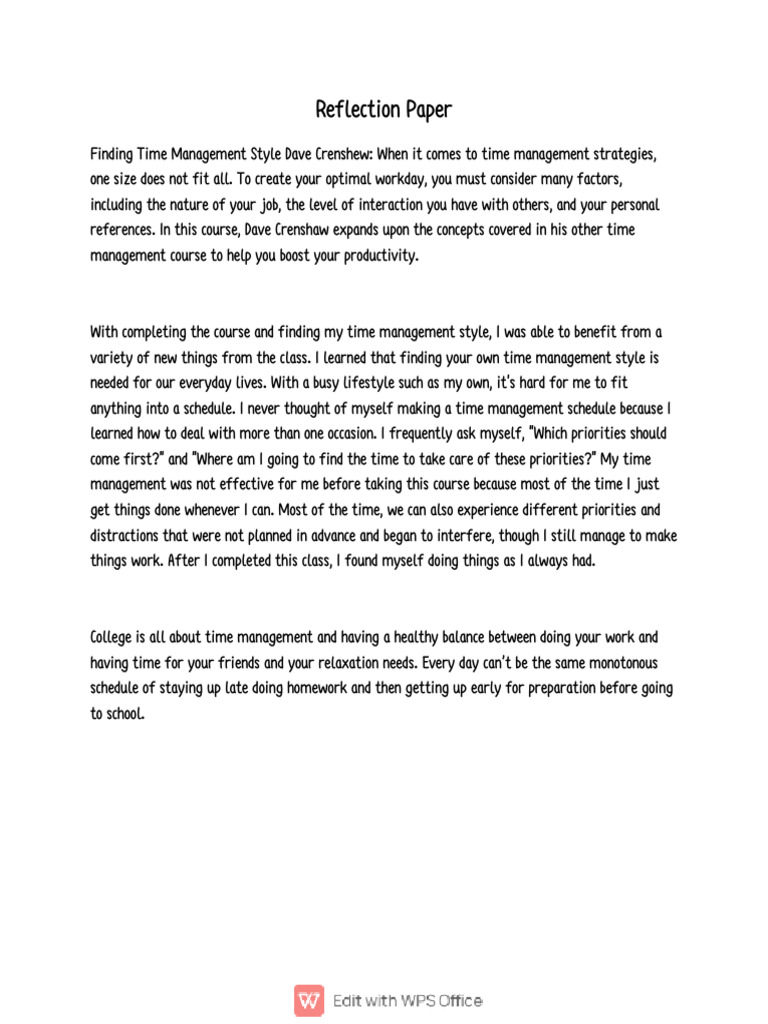 Time Management Style - Reflection | PDF