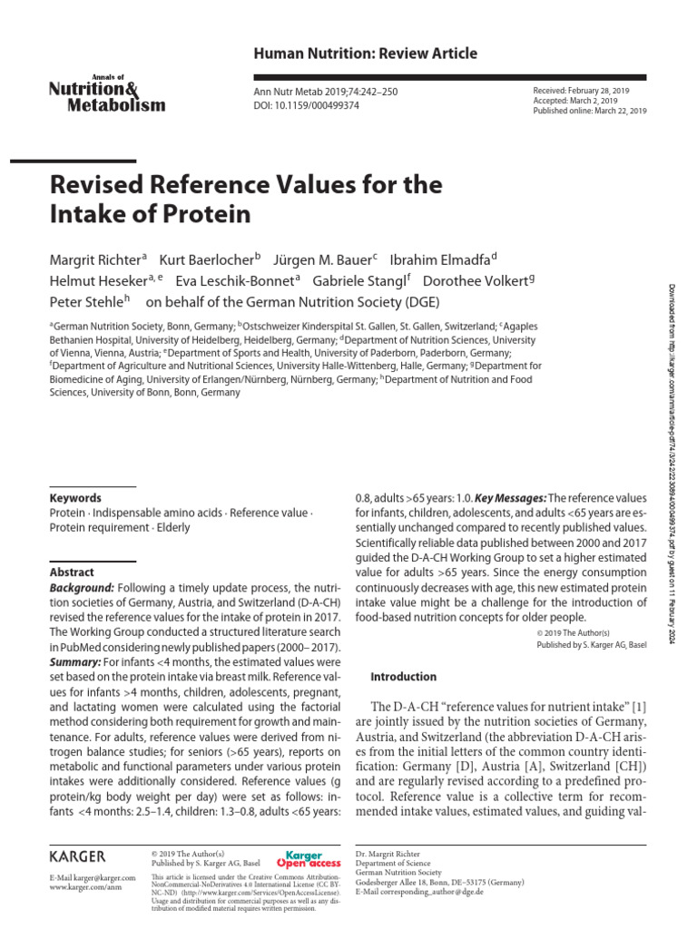 2019 Revised Reference Values for the Intake of Protein | Download Free ...