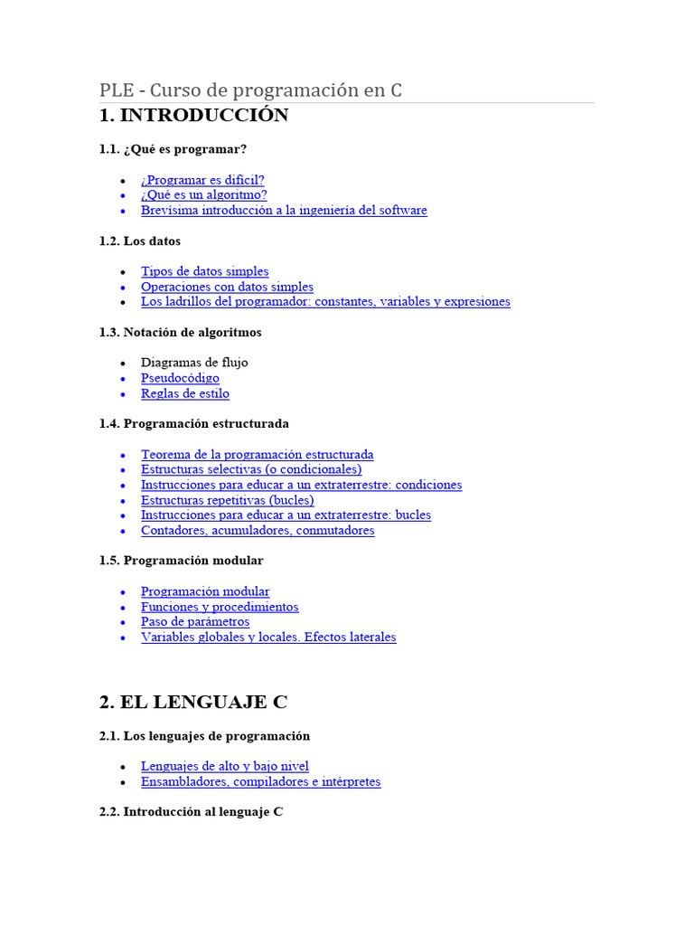 Introducción: Ple - Curso de Programacion en C | Descargar gratis PDF | Algoritmos | Lenguaje de ...