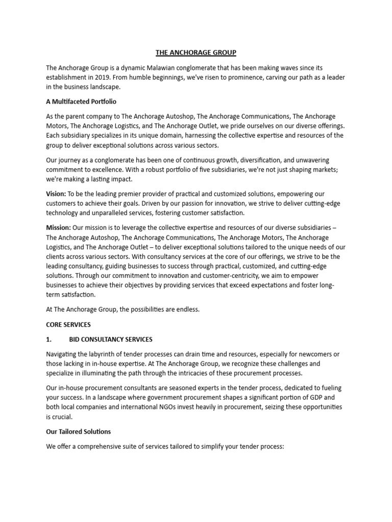 The Anchorage Group Full Profile | PDF | Supply Chain | Logistics