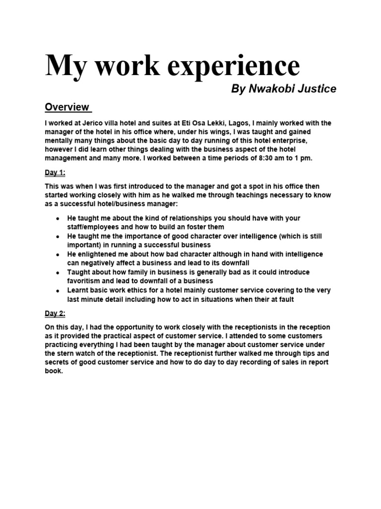 My work experience | PDF | Waiting Staff