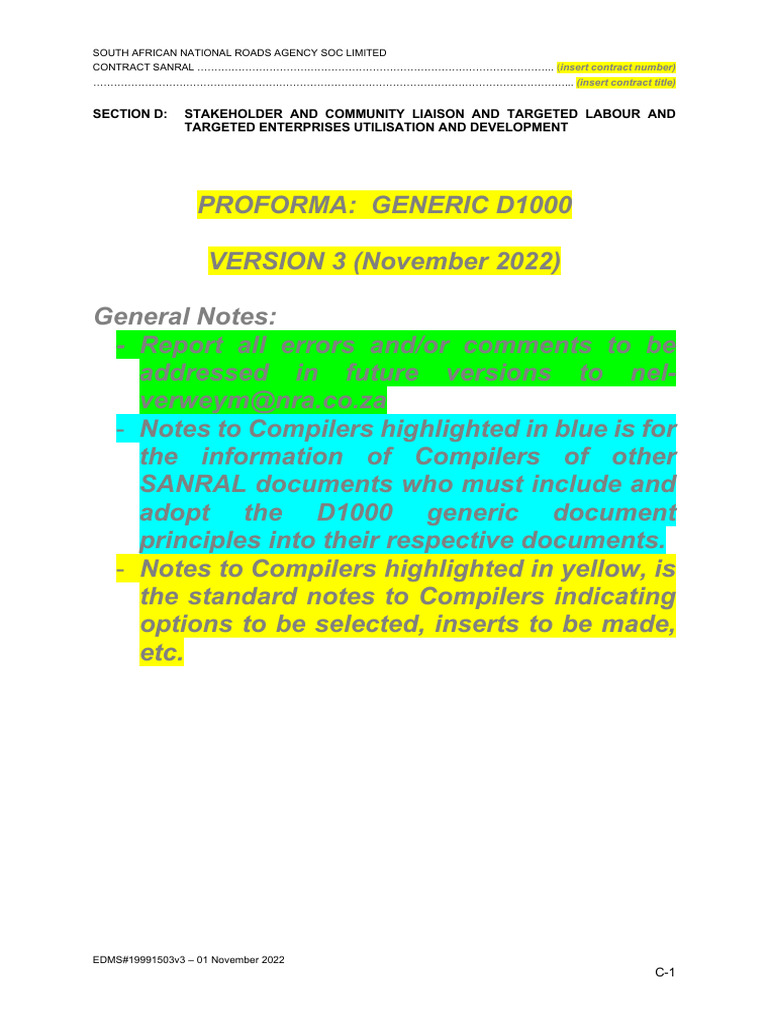D1000 - Generic Proforma - 01 November 2022 | PDF | Employment | Specification (Technical Standard)