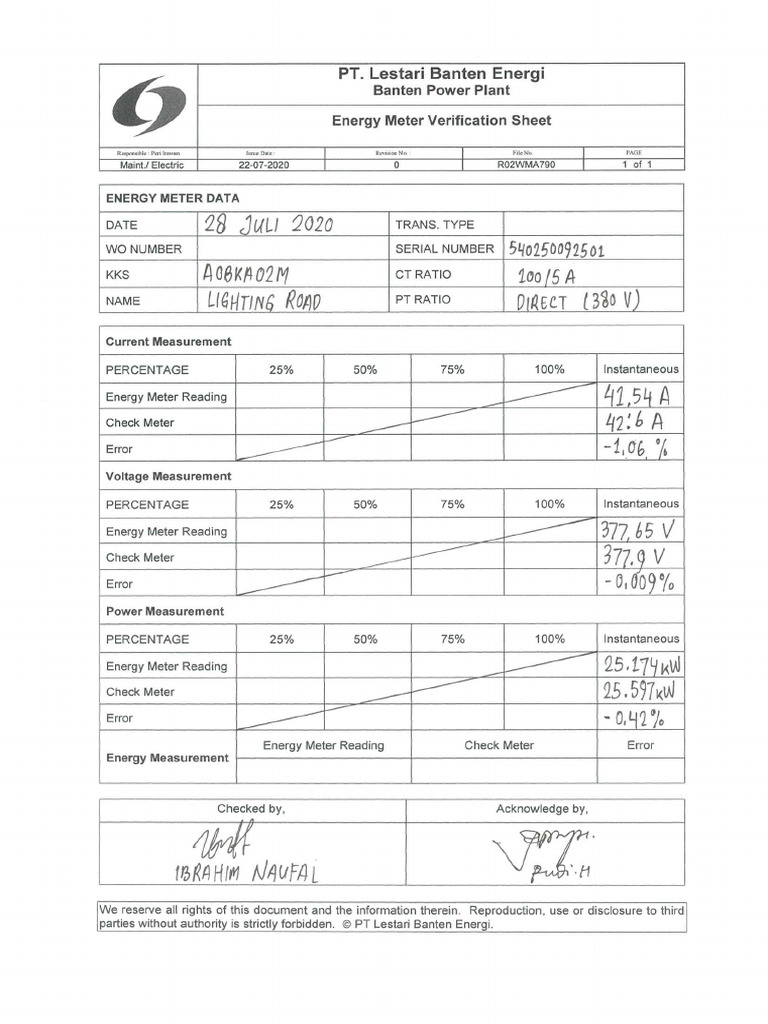 Energy Meter Verification For Jetty Road Lighting Jetty 1 and 2 and T2 ...