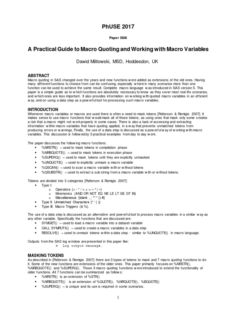 A Practical Guide To Macro Quoting and Working With Macro Variables ... A Practical Guide To Macro Quoting and Working With Macro Variables ...