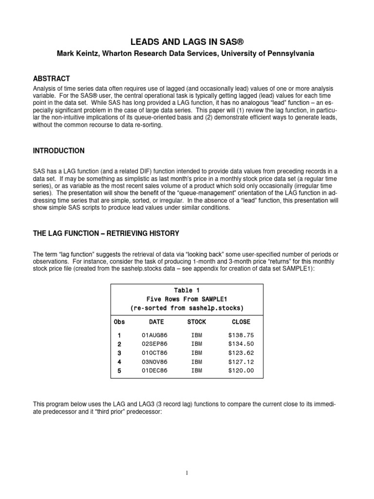 Lead Lag Sas Download Free Pdf Sas Software Parameter Computer Programming
