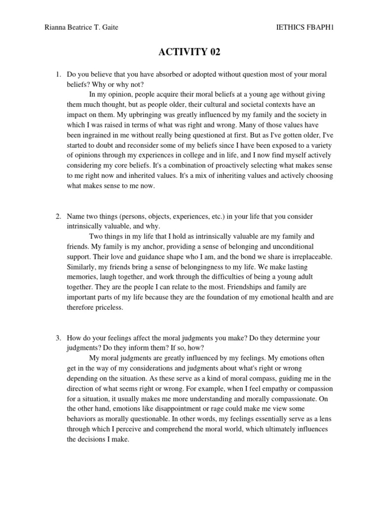 GAITE Activity 02 | Download Free PDF | Morality | Experience