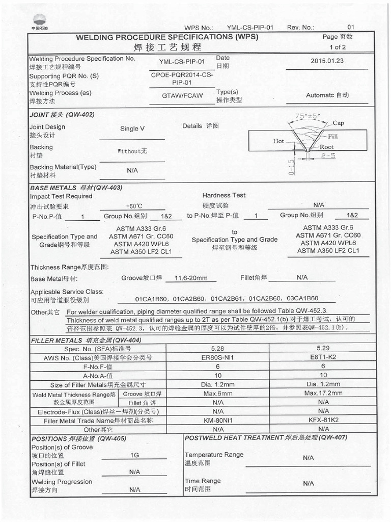 Cs-Pip-01 Gtaw-Fcaw | PDF