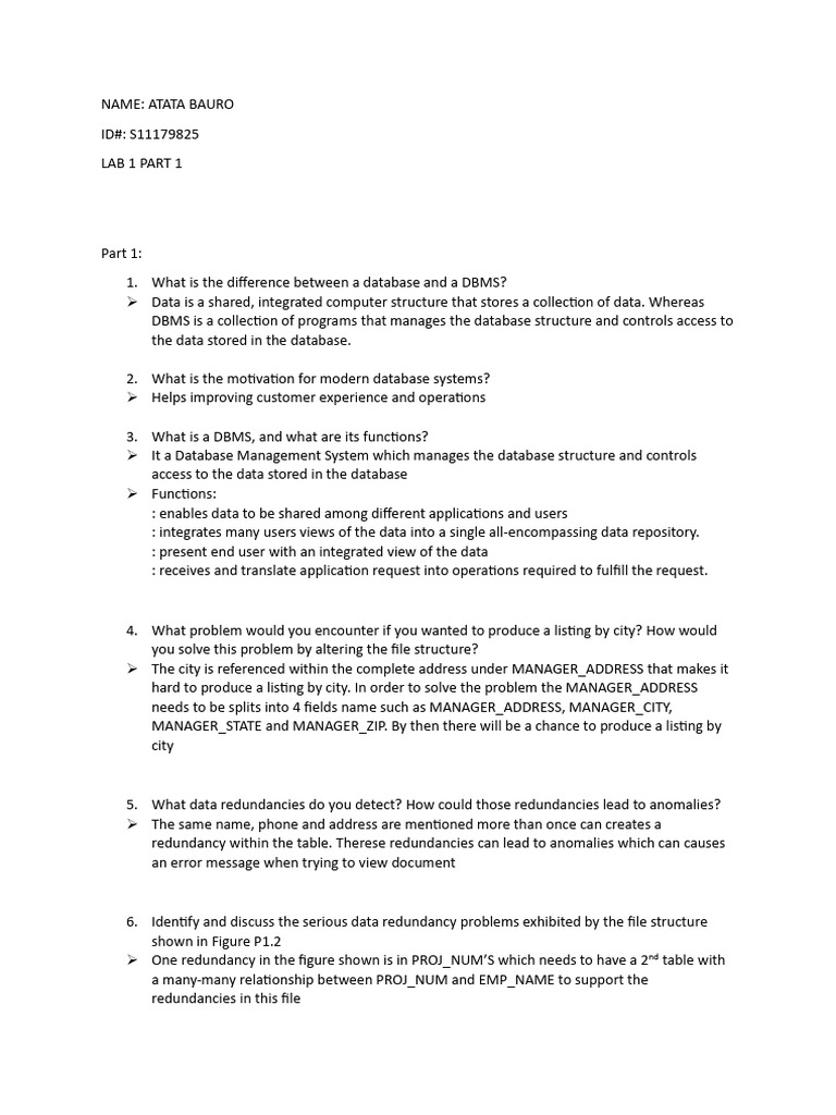Part 1 Lab 1 Is 222 S11179825 Pdf Databases Computing