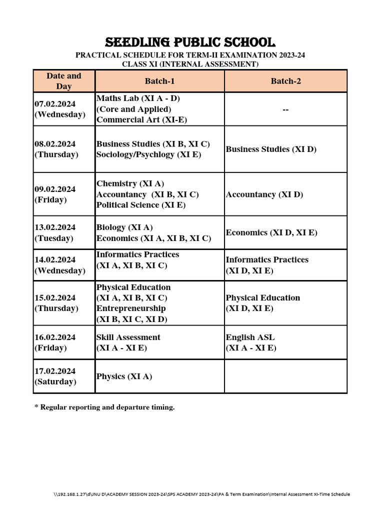 Seedling Public School: Practical Schedule For Term-Ii Examination 2023 ...