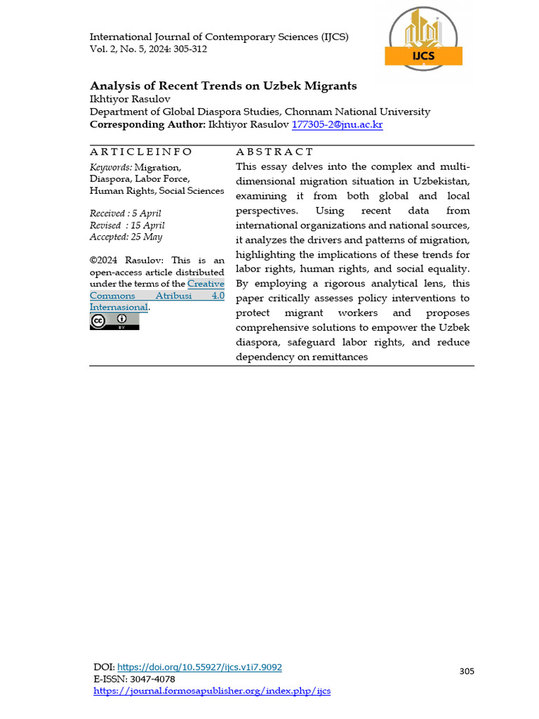 Analysis of Recent Trends On Uzbek Migrants | PDF | Human Migration | Migrant Worker