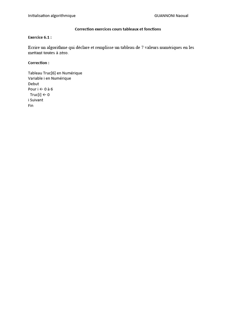 Correction Exercices Cours Tableaux Et Fonctions | PDF | Programmation ...