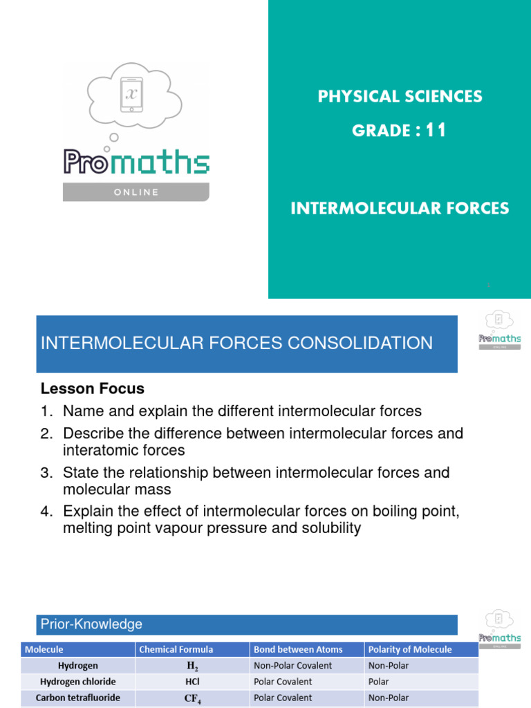 Intermolecular Forces Overview for Grade 11 | PDF | Intermolecular ...