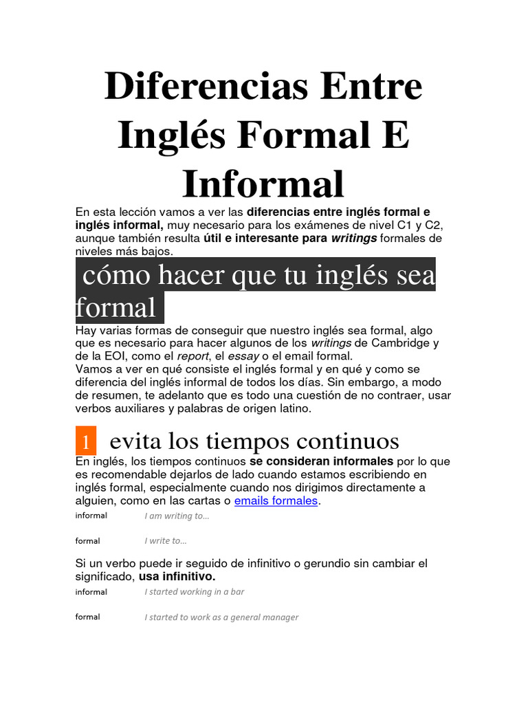 Diferencias Entre Inglés Formal E Informal | PDF | Idiomas | Estudios ...