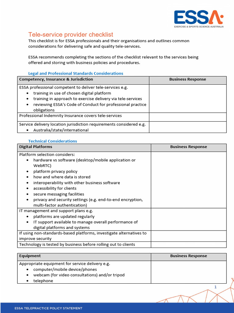ESSA Telepractice Policy Checklist - Editable | PDF | Security ...