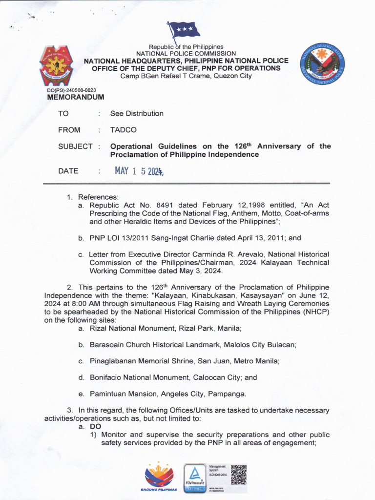 Philippine Independence Day 2024 Operational Guidelines On The 126TH ...