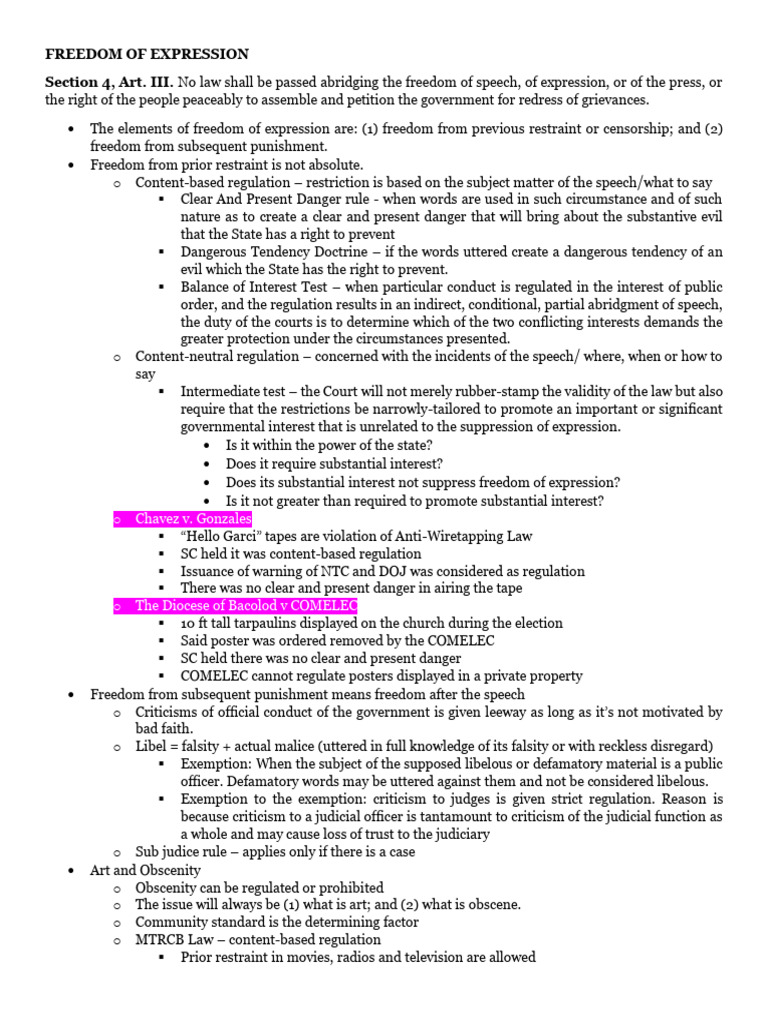 Consti Law - Freedom of Expression | PDF | Civil Rights And Liberties ...
