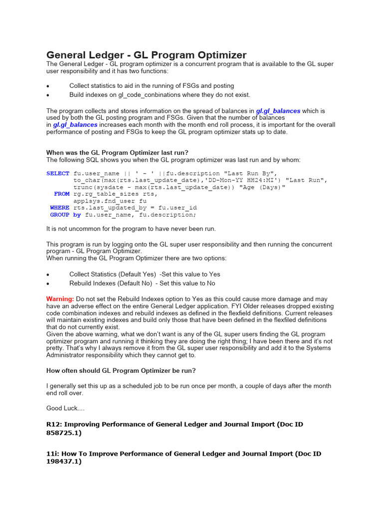 General Ledger GL Optimizer | PDF | Information Technology | Computing