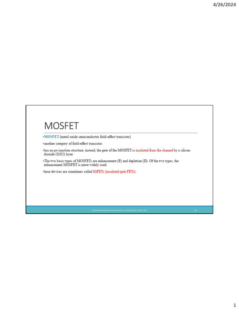 MOSFET | PDF | Mosfet | Field Effect Transistor