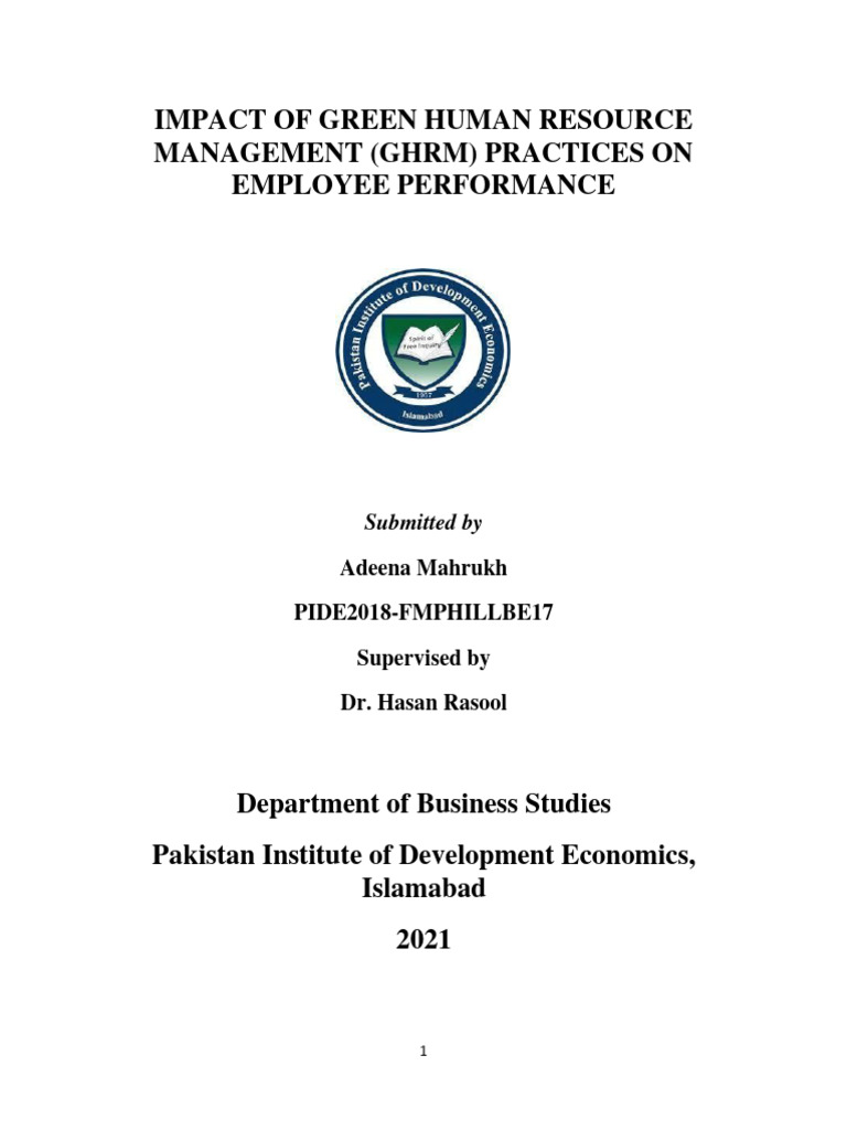 Mphil Business Economics 2018 Adeena Mahrukh Impact of Green Human Resource Management Ghrm ...