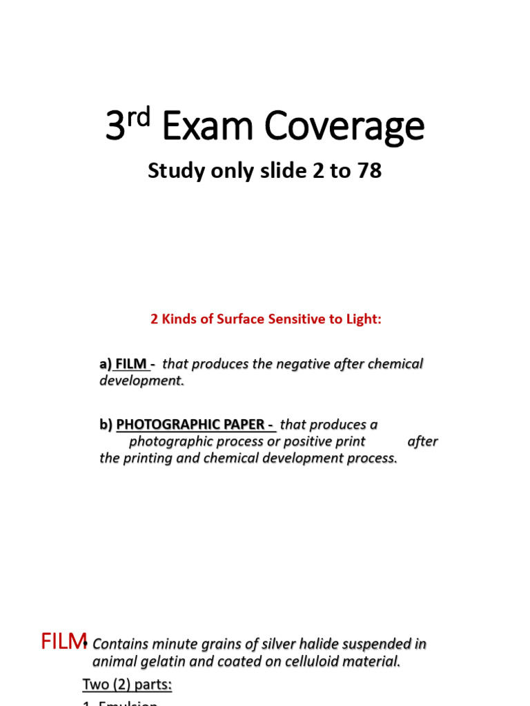 3rd Exam Coverage | PDF | Film Speed | Exposure (Photography)