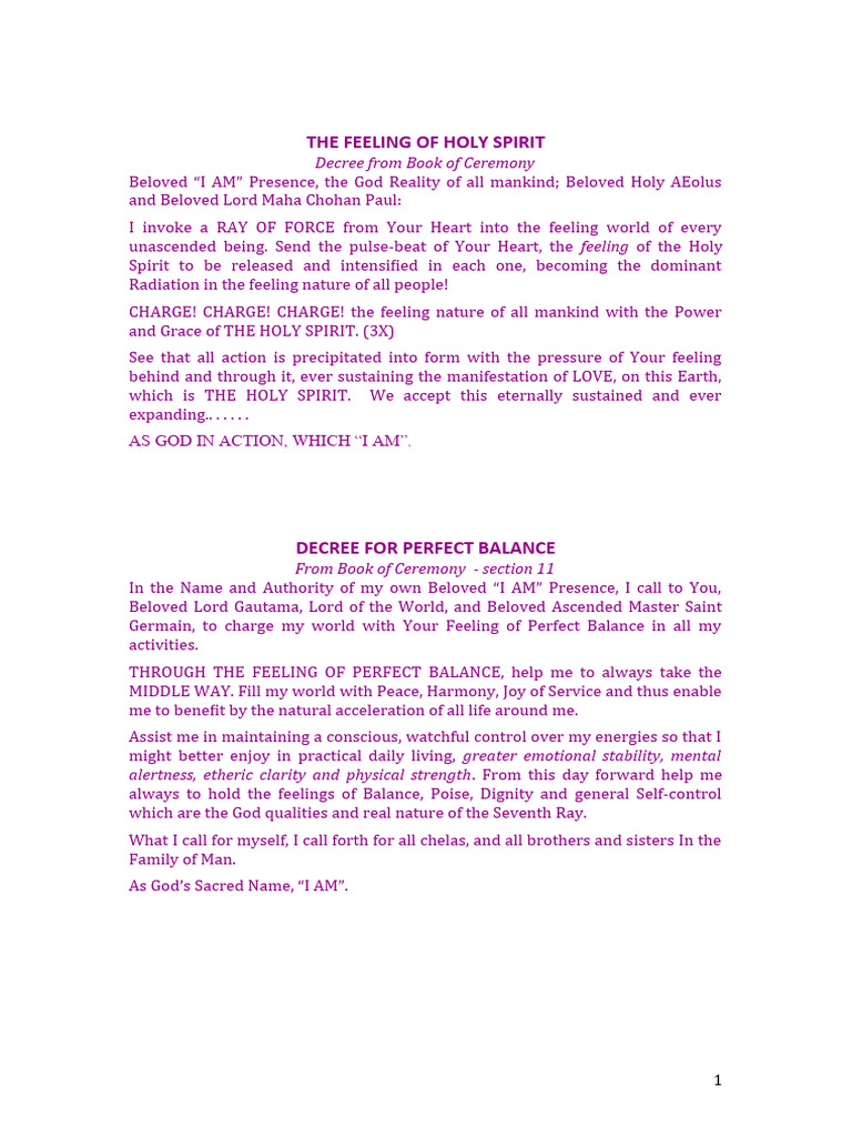 DAILY DECREES From Book of Ceremonies | PDF | Feeling | Theology