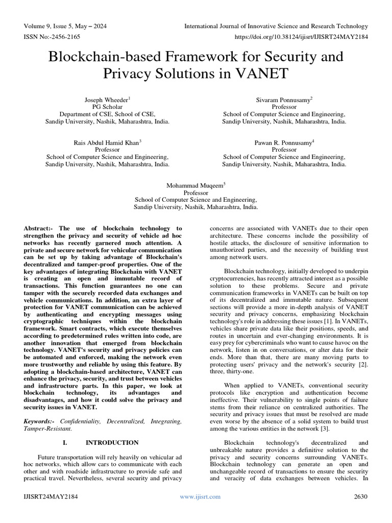 Blockchain-Based Framework For Security and Privacy Solutions in VANET | PDF | Security ...