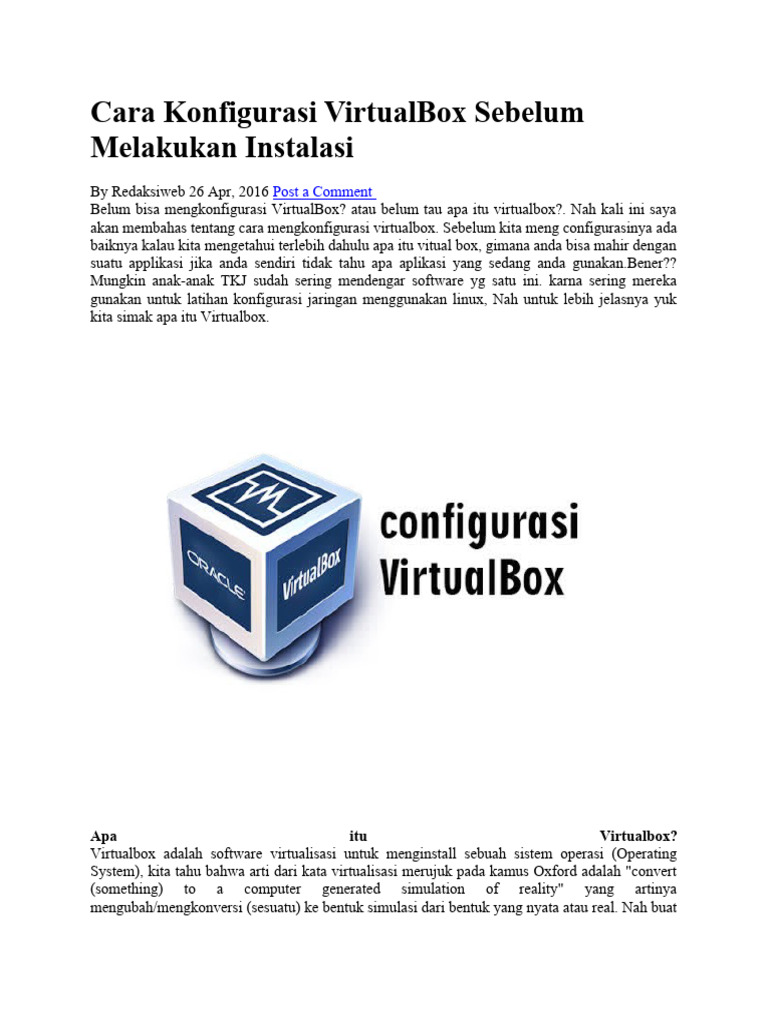 Cara Konfigurasi VirtualBox Sebelum Melakukan Instalasi | PDF