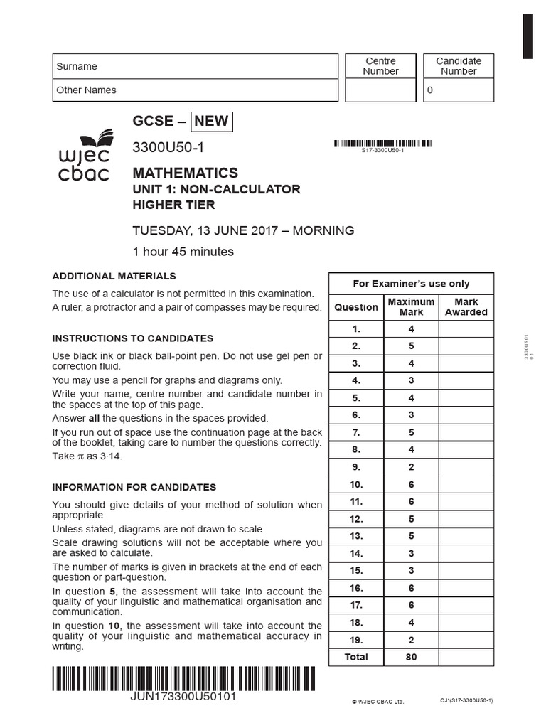 Non Calculator 1 | PDF | Triangle | Area