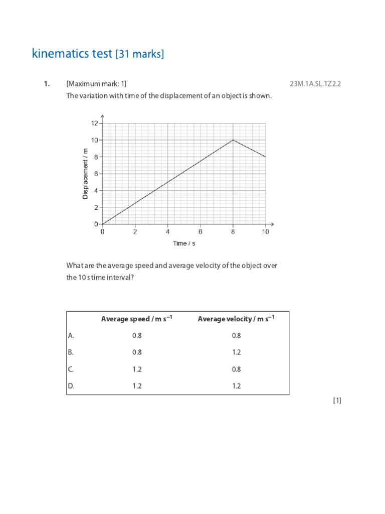 Kinematics Test | PDF | Speed | Mechanics