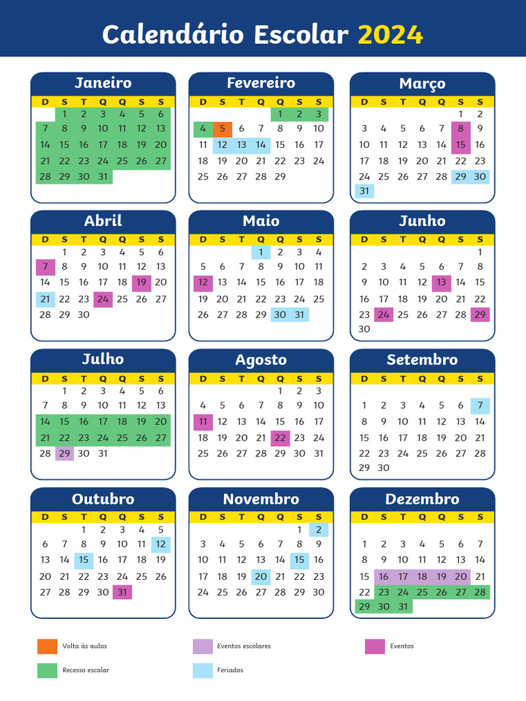 Calendário Escolar 2024 Brasil | PDF