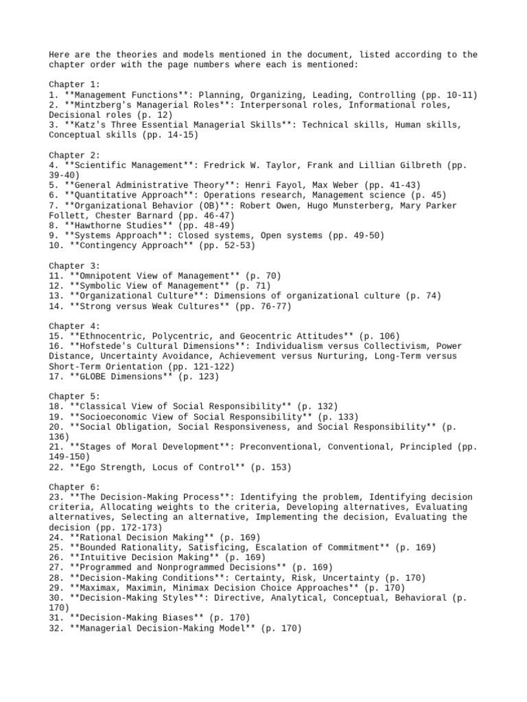 Theories and Models Summary | PDF | Decision Making | Organizational ...