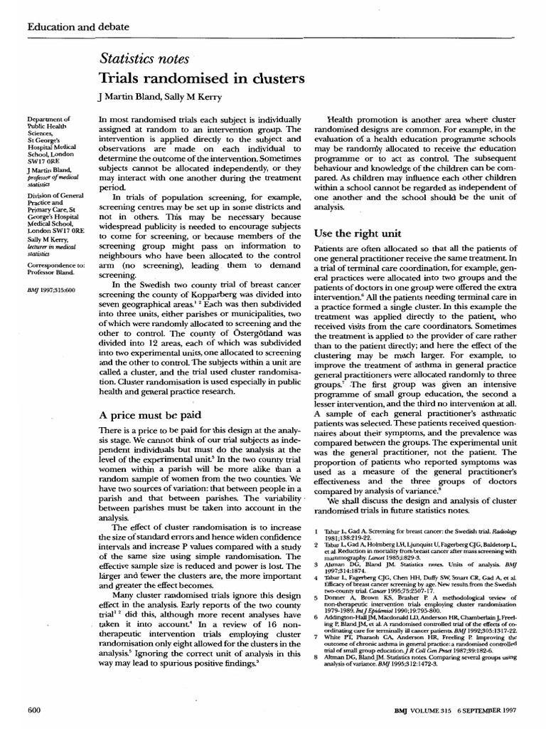 Cluster Randomised Trial | PDF