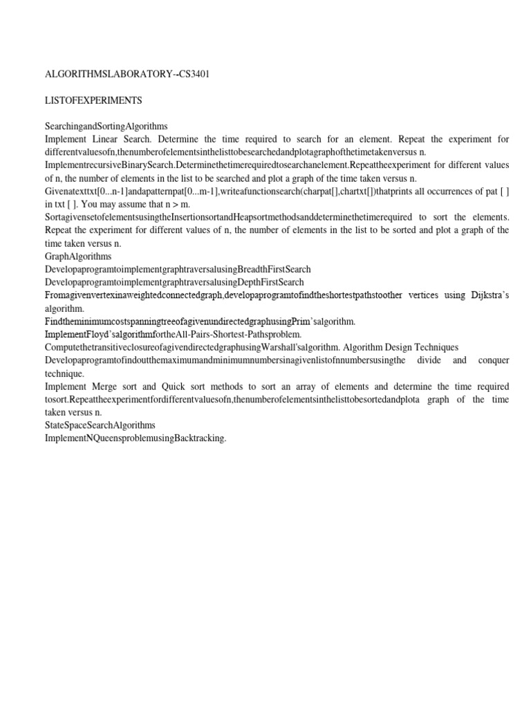 cs3401 Algorithms Lab Manual Final | PDF | Applied Mathematics | Algorithms And Data Structures