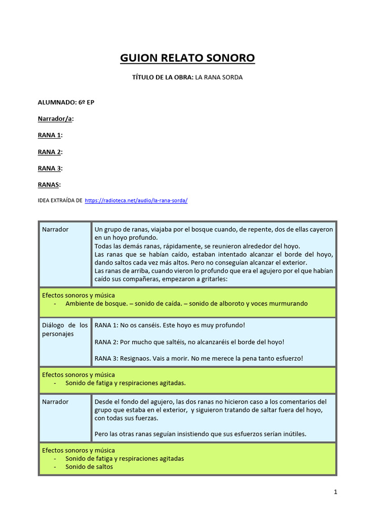 Guion Relato Sonoro Ranas 23-24 | PDF