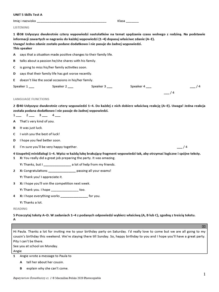 Unit 5 Skills Test A | PDF