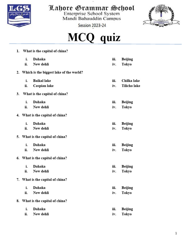 MCQ Quiz | PDF