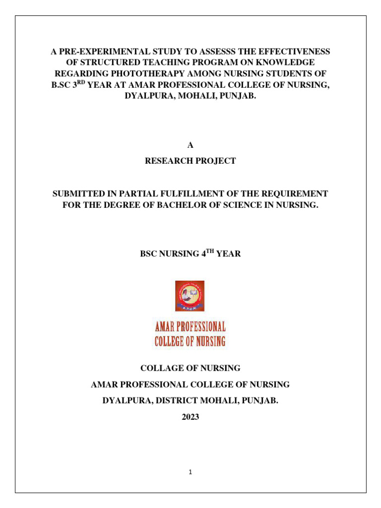Effectiveness of Phototherapy Teaching Program | PDF | Medical Specialties