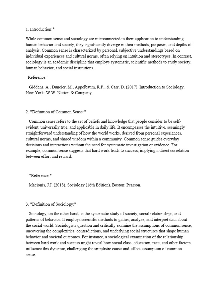 Sociology vs. Common Sense | PDF | Sociology | Methodology