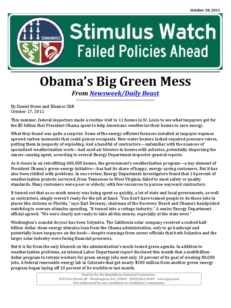 Obama's Big Green Mess | PDF | American Recovery And Reinvestment Act ...
